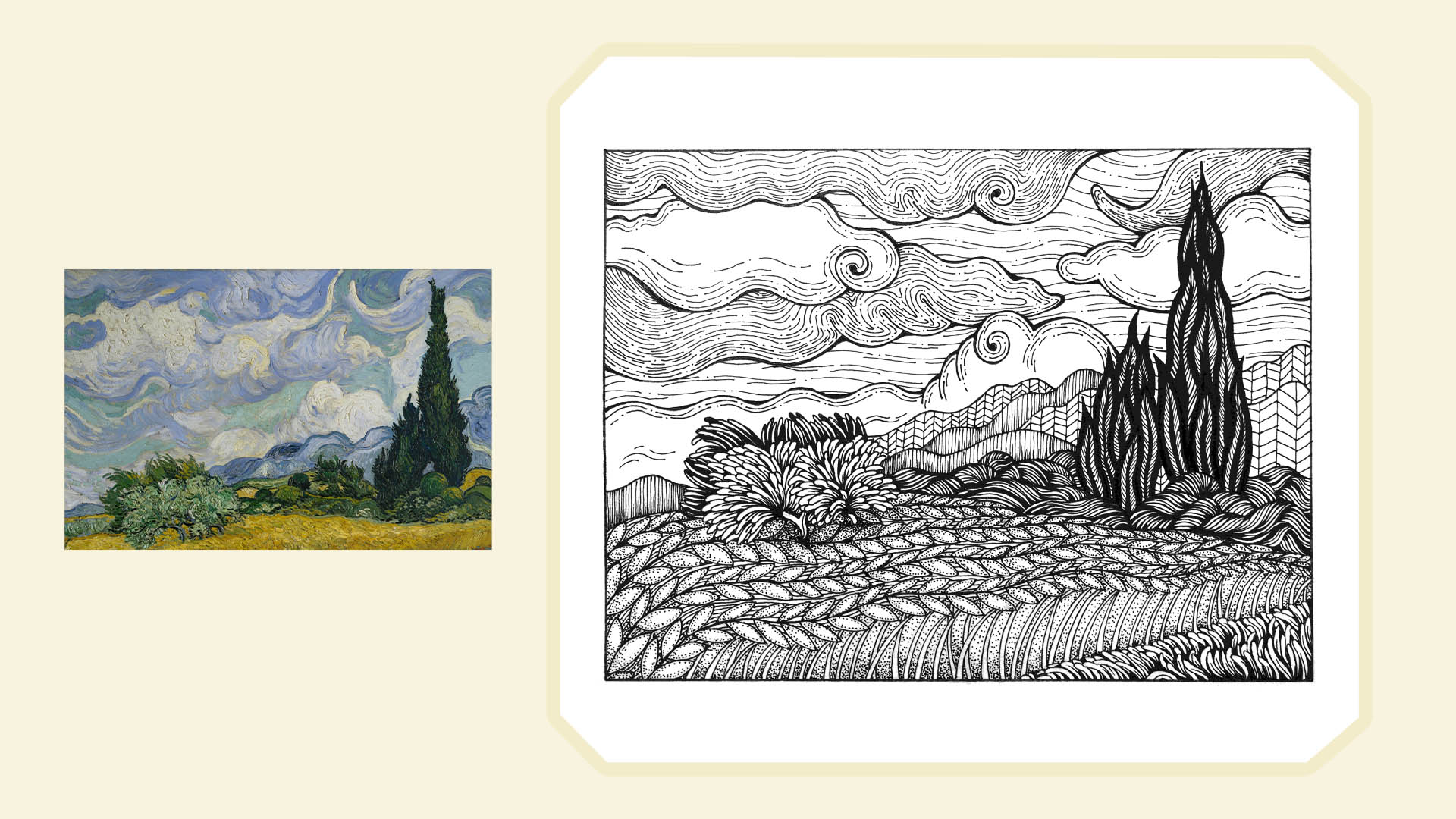 麥田裡的絲柏樹_黑筆下的名畫世界 | OMIA PLUS 影音學習